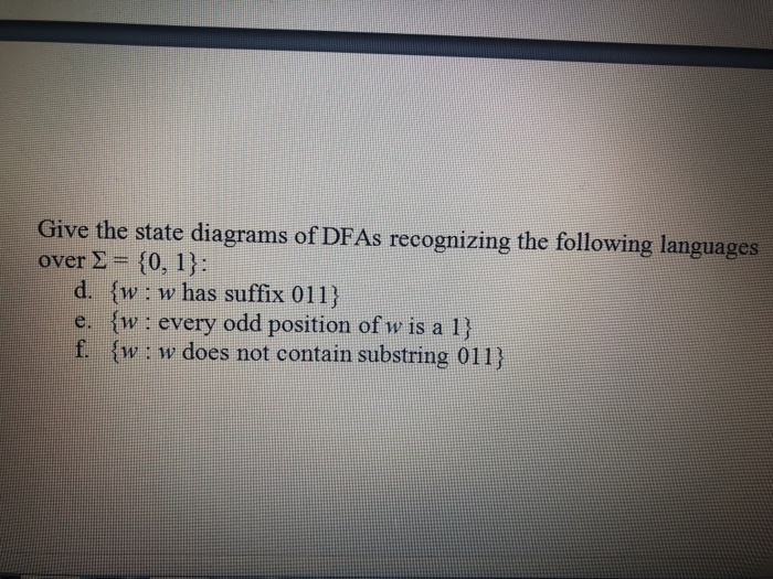 Solved Give the state diagrams of DFAs recognizing the | Chegg.com