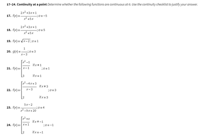 Solved 17-24. Continuity at a point Determine whether the | Chegg.com