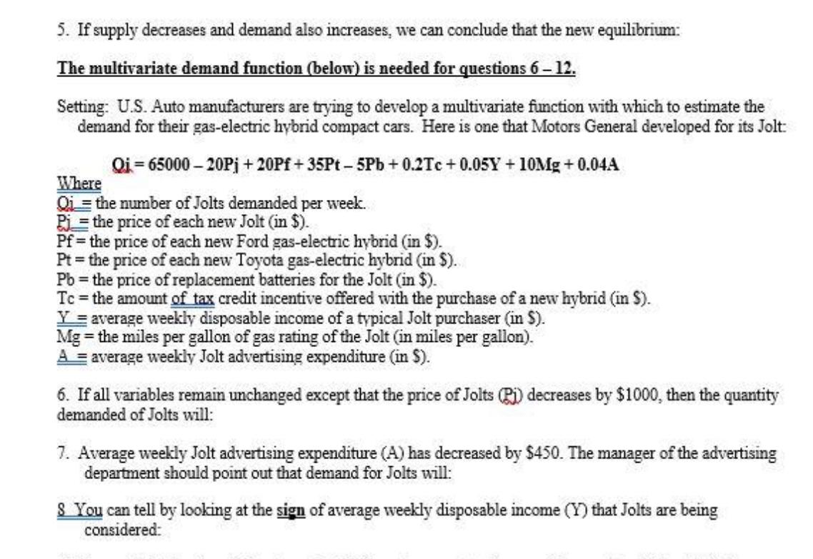 Solved The multivariate demand function (below) is needed | Chegg.com