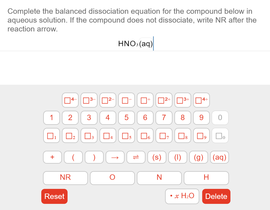 Dissociation Equation List