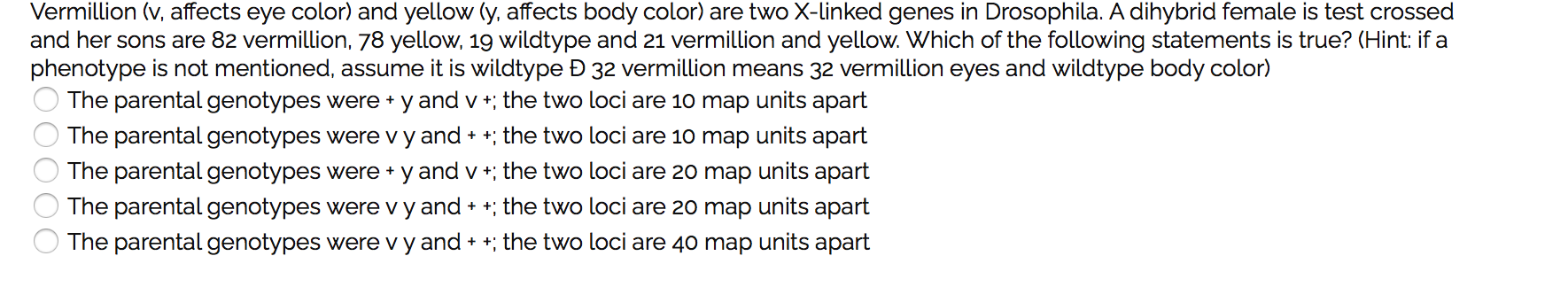 Solved ОООО Vermillion (v, affects eye color) and yellow (y, | Chegg.com