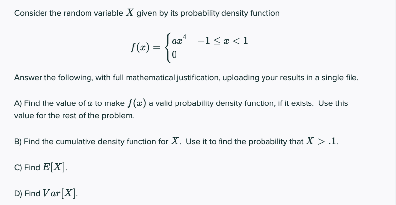 Solved Consider the random variable X given by its | Chegg.com