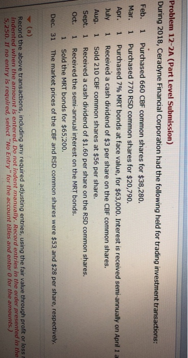 Solved Problem 12-2A (Part Level Submission) During 2018, | Chegg.com