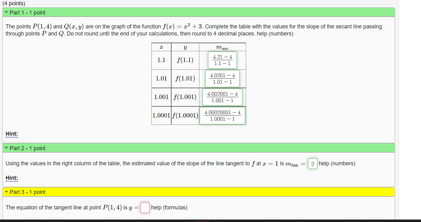 Solved The equation of the tangent line at point P(1,4) is | Chegg.com