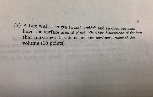 Solved A box with a length twice its width and an open top | Chegg.com