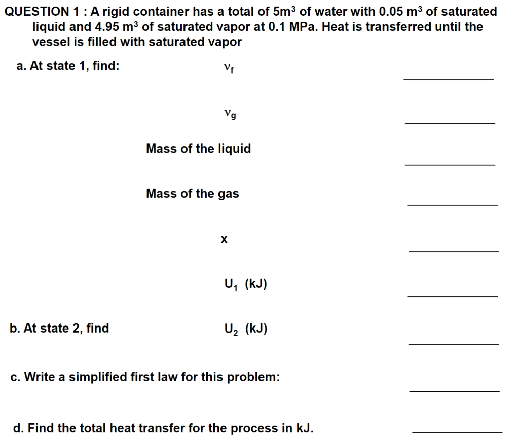 Solved QUESTION 1: A rigid container has a total of 5m3 of | Chegg.com