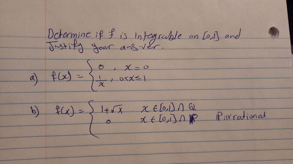 Solved Determine if f is integrable on [0,1] and Justify | Chegg.com