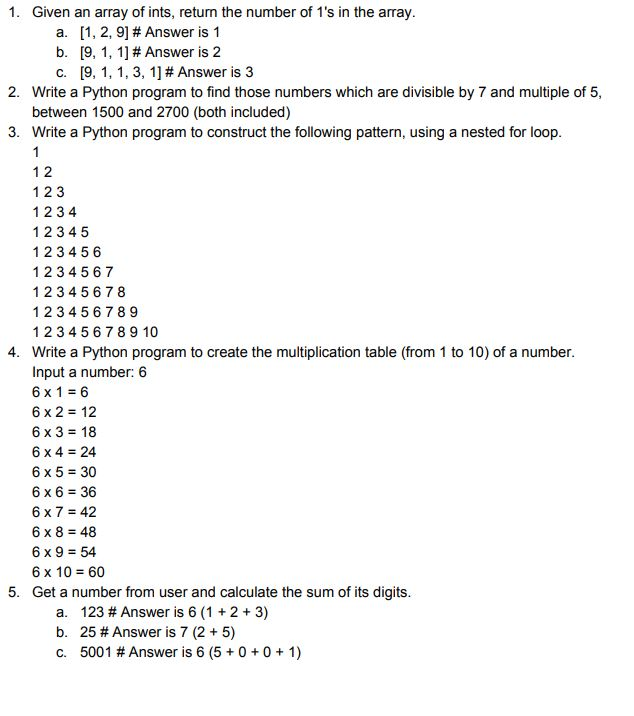 Solved 1. Given an array of ints, returm the number of 1's | Chegg.com