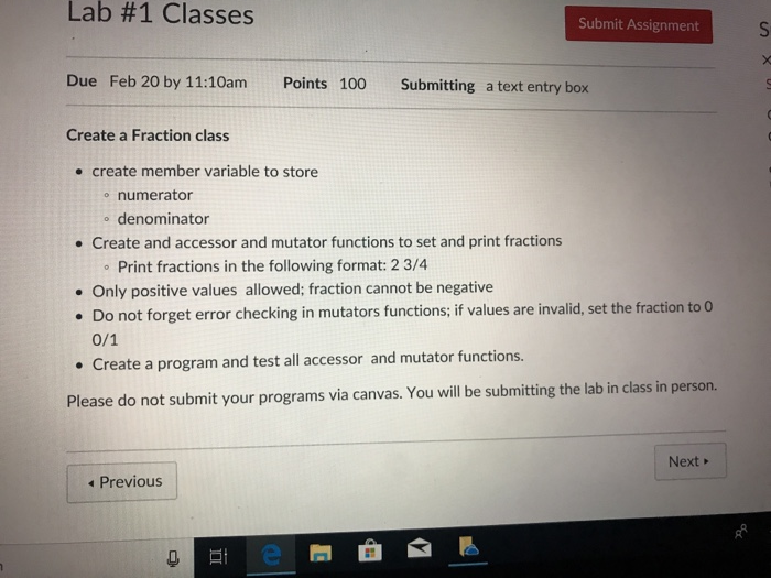 Solved Lab #1 Classes Submit Assignment Due Feb 20 by | Chegg.com