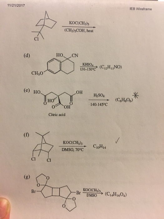 Solved 11/21/2017 EB Wireframe KOC(CH3)3 (CH3)3COH, heat Cl | Chegg.com