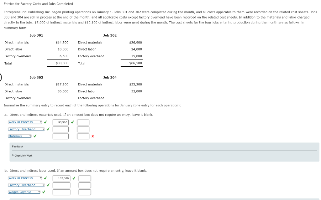 Solved Entries for Factory Costs and Jobs Completed summary | Chegg.com