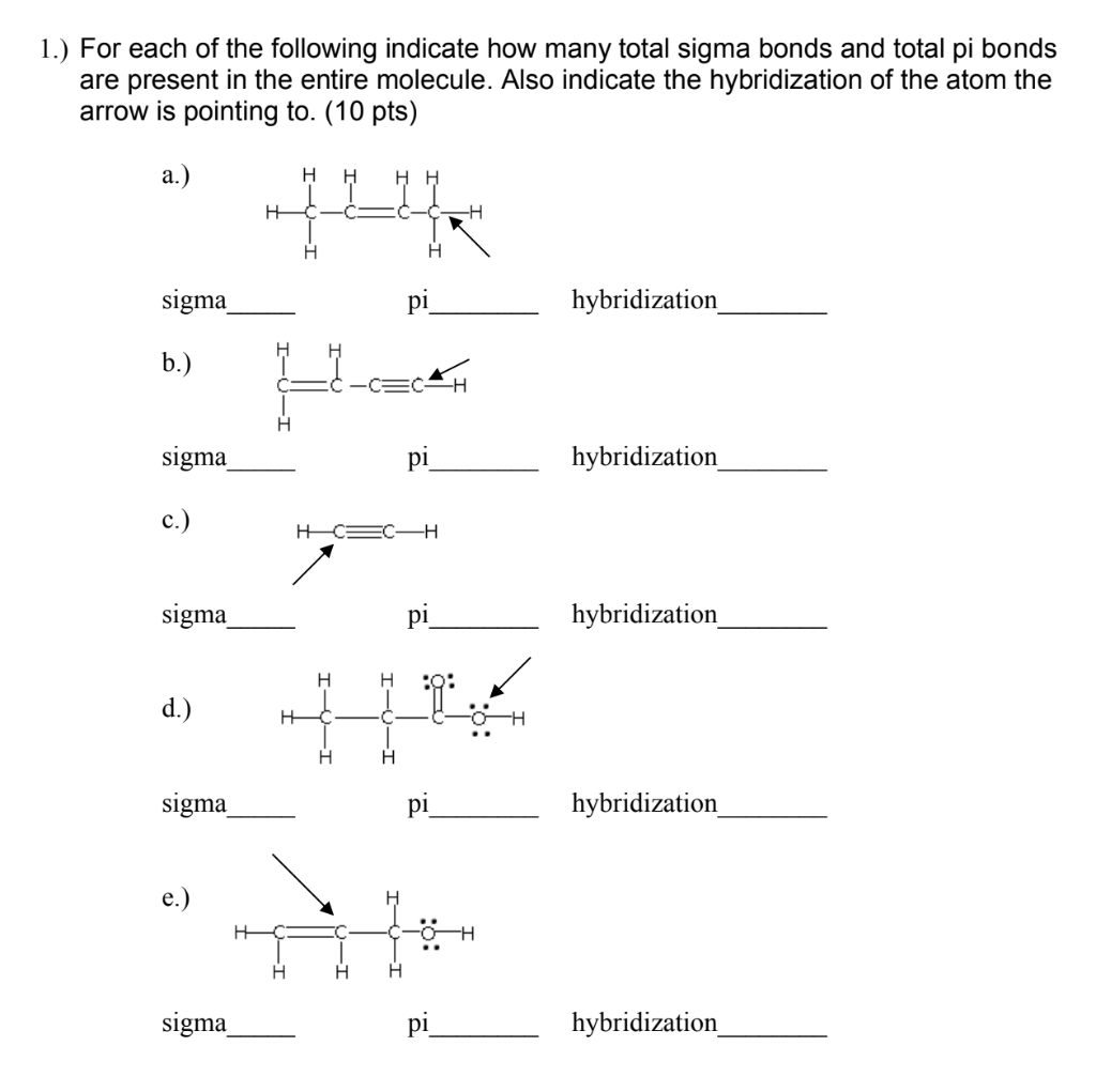 Solved 1.) For each of the following indicate how many total | Chegg.com