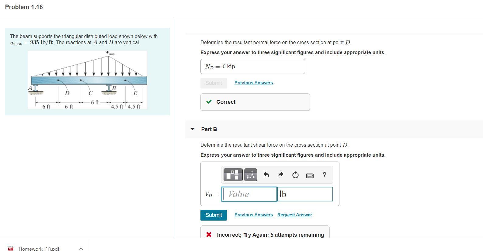 Solved Determine the resultant normal force on the cross | Chegg.com