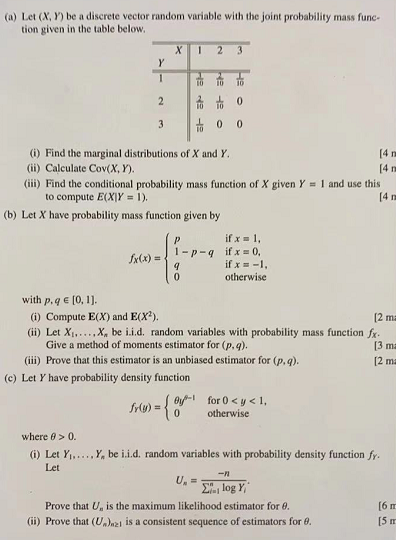 Solved 1 (a) Let (X,Y) be a discrete vector random variable | Chegg.com