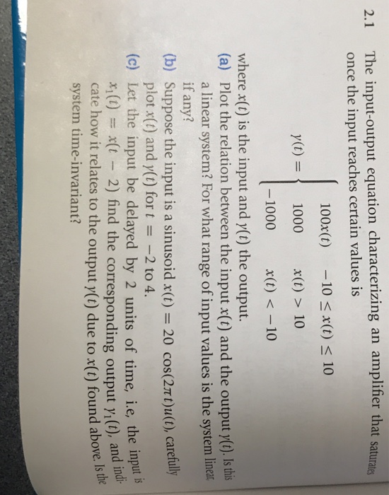 Solved The input-output equation characterizing an amplifier | Chegg.com