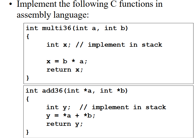 Solved O Implement the following C functions in assembly | Chegg.com