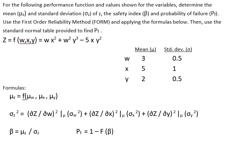 Solved For the following performance function and values | Chegg.com