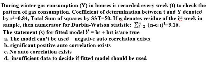 Solved During winter gas consumption (Y) in houses is | Chegg.com