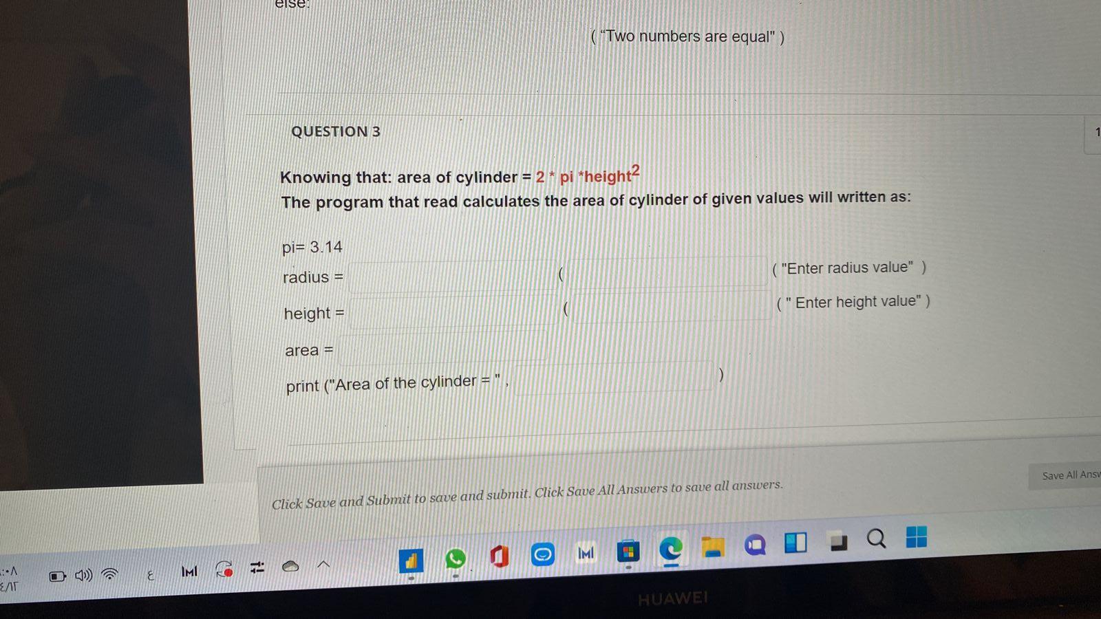 Solved ( "Two numbers are equal") QUESTION 3 Knowing that: | Chegg.com