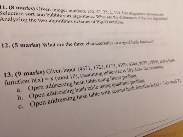 Solved 11. (8 marks) Given integer numbers 135,47,23,2, 114. | Chegg.com