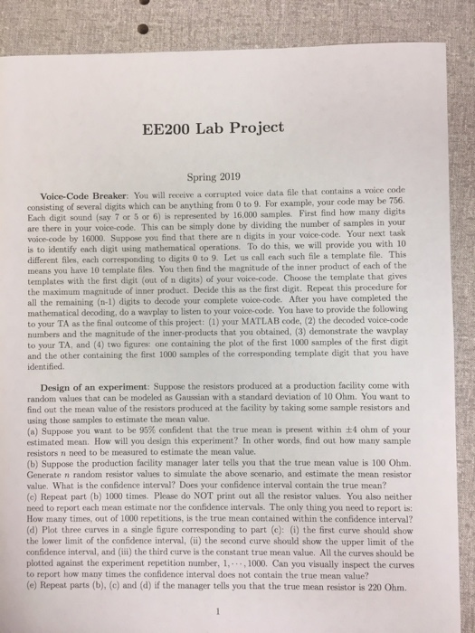 EE200 Lab Project Spring 2019 Voice-Code Breaker: You | Chegg.com