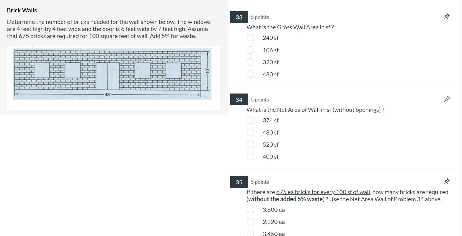 Solved Brick Walls Determine the number of bricks needed for | Chegg.com