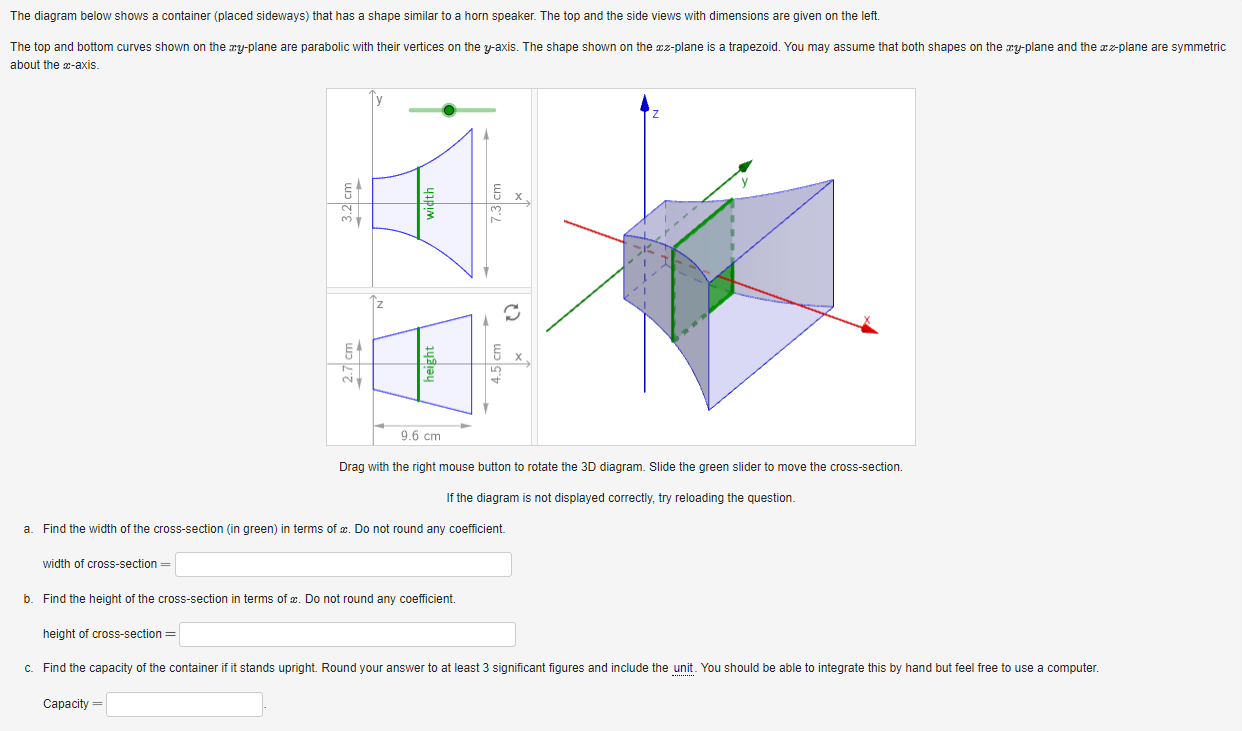 Solved The diagram below shows a container (placed sideways) | Chegg.com