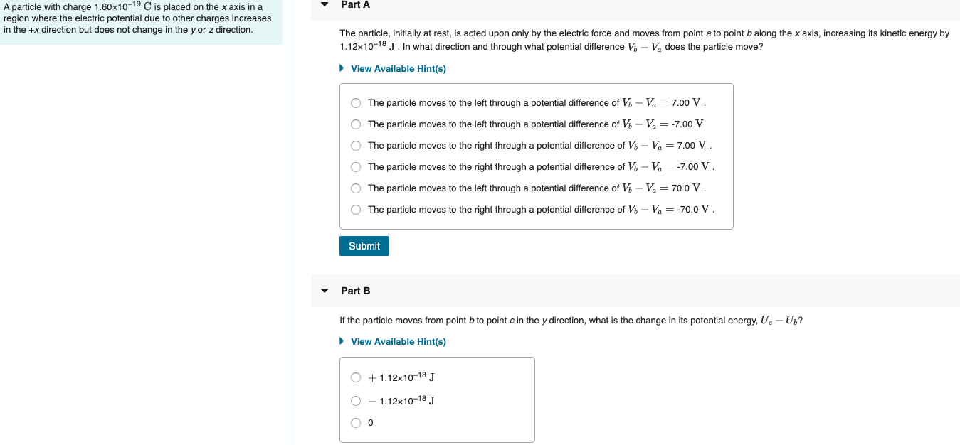 Solved - Part A A particle with charge 1.60x10-19 C is | Chegg.com