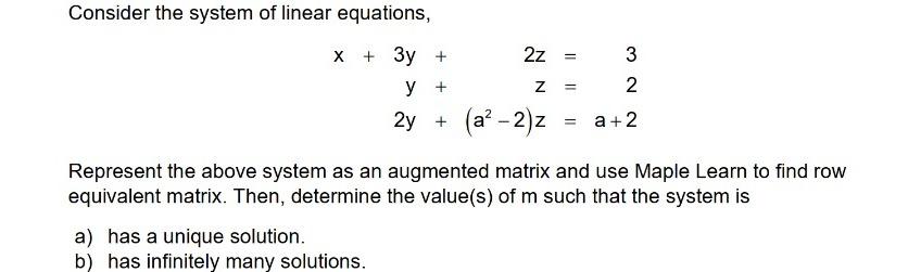 Solved Consider the system of linear equations, | Chegg.com