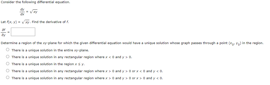 Solved Consider the following differential equation. dy = xy | Chegg.com