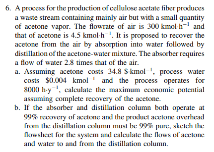 Solved 6. A process for the production of cellulose acetate | Chegg.com
