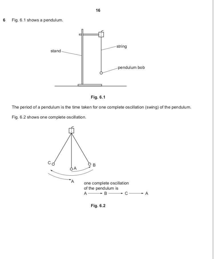 Solved 6 Fig. 6.1 shows a pendulum. Fig. 6.1 The period of a | Chegg.com