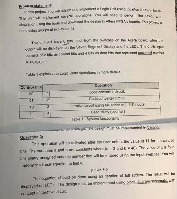 Problem statement: In this project, you will design | Chegg.com