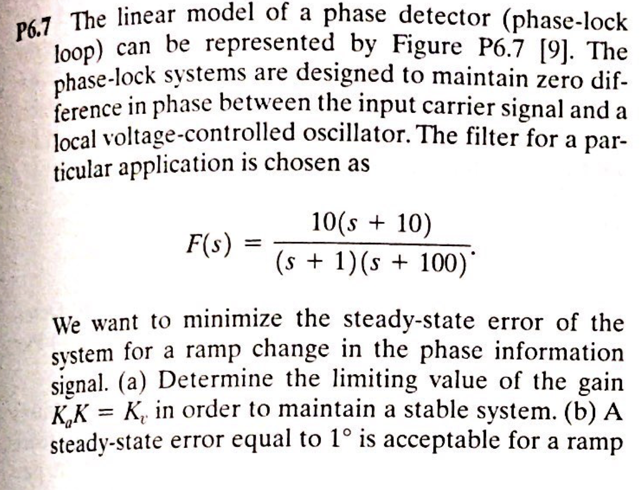 Solved P6.7 The linear model of a phase detector (phase-lock | Chegg.com