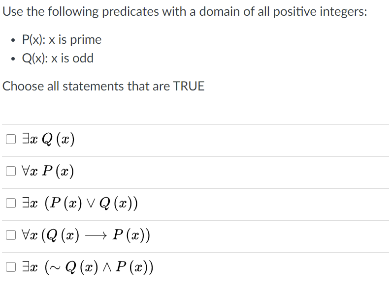 Solved Use the following predicates with a domain of all | Chegg.com