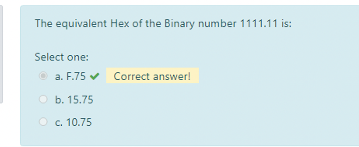 Solved The equivalent Hex of the Binary number 1111.11 is: | Chegg.com