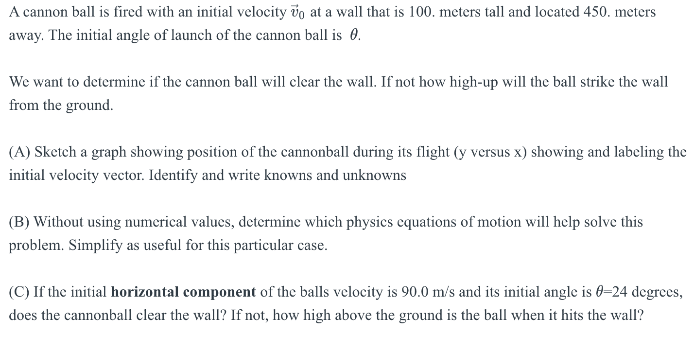 Solved A cannon ball is fired with an initial velocity v0 at | Chegg.com