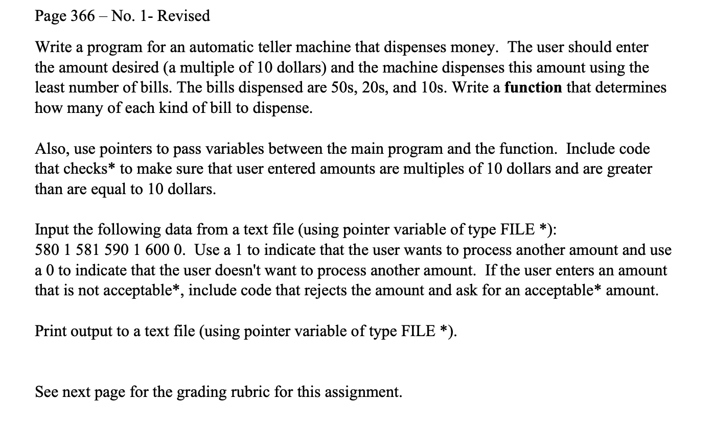 Solved Page 366 – No. 1- Revised . Write a program for an | Chegg.com