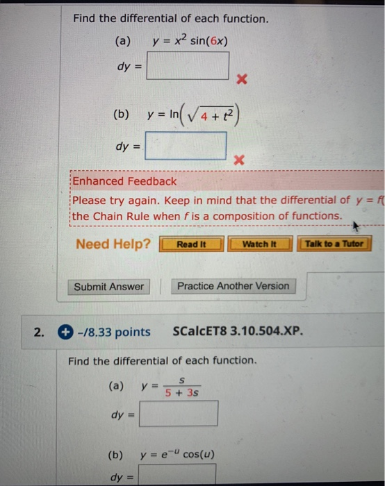 Solved Find the differential of each function. (a) y = x2 | Chegg.com