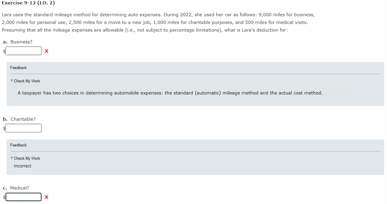 Solved -ara uses the standard mileage method for determining | Chegg.com