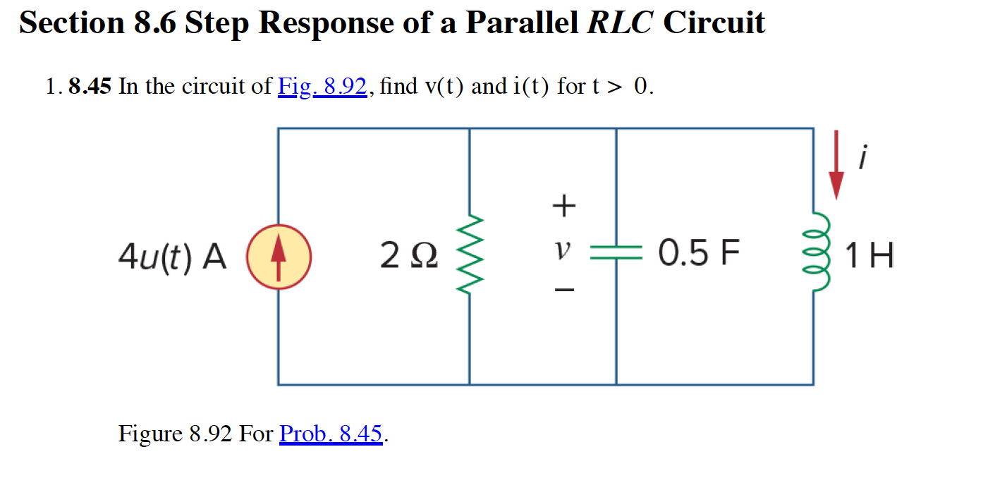 Solved Section 8.6 Step Response of a Parallel RLC Circuit | Chegg.com