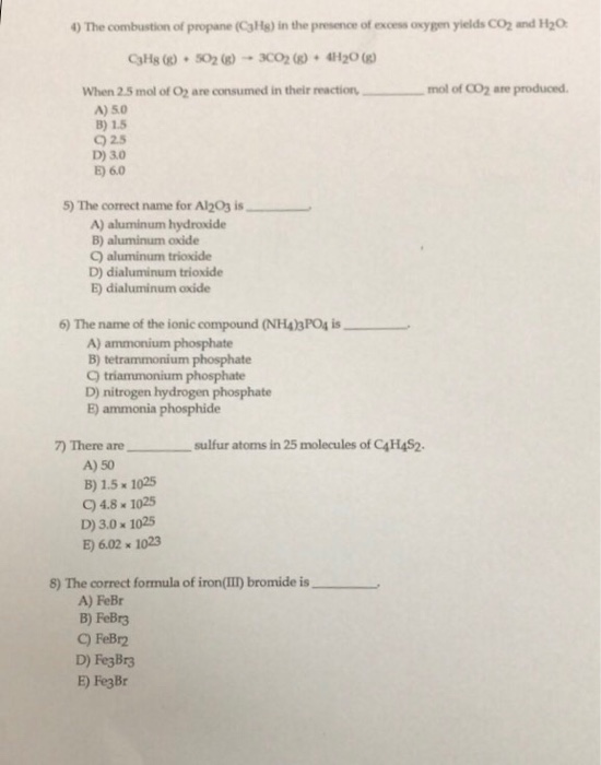 Solved The combustion of propane (CaHg) in the presence of | Chegg.com