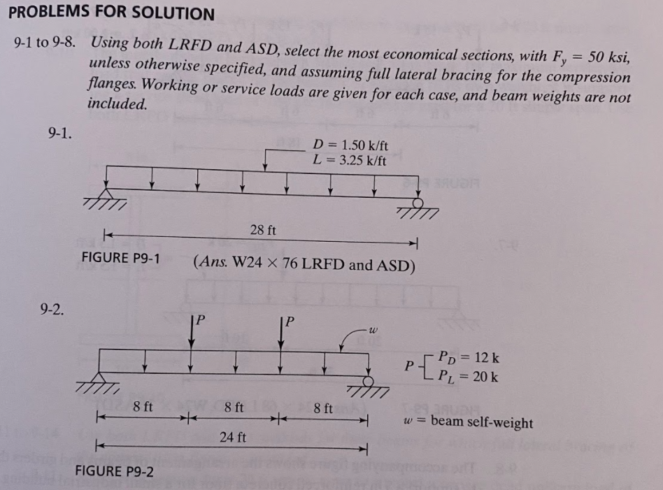 Solved PROBLEMS FOR SOLUTION = 9-1 to 9-8. Using both LRFD | Chegg.com