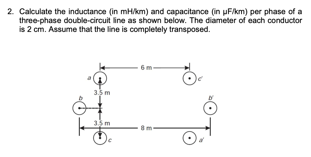 Solved 2. Calculate the inductance (in mH/km) and | Chegg.com