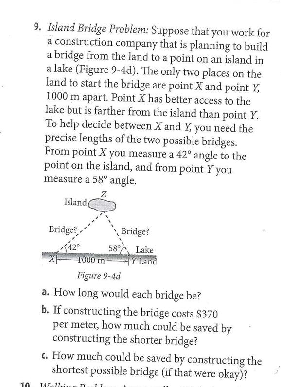 Solved 9. Island Bridge Problem: Suppose that you work for a | Chegg.com