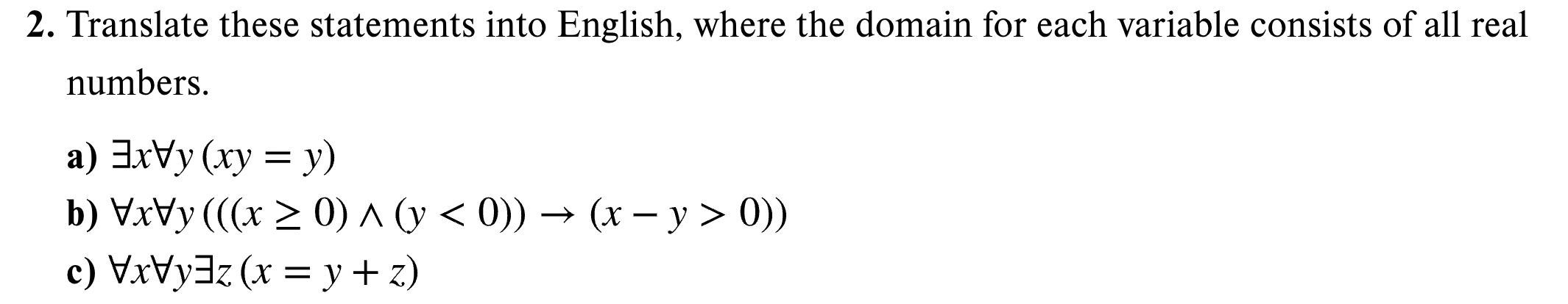 Solved 2 Translate These Statements Into English Where The 