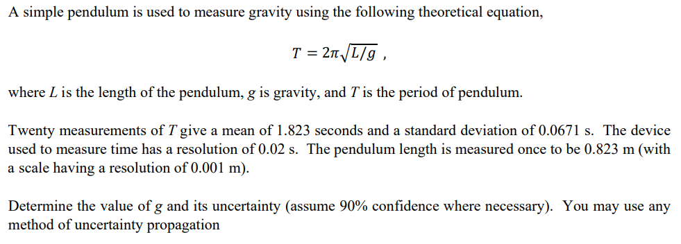 Solved A simple pendulum is used to measure gravity using | Chegg.com