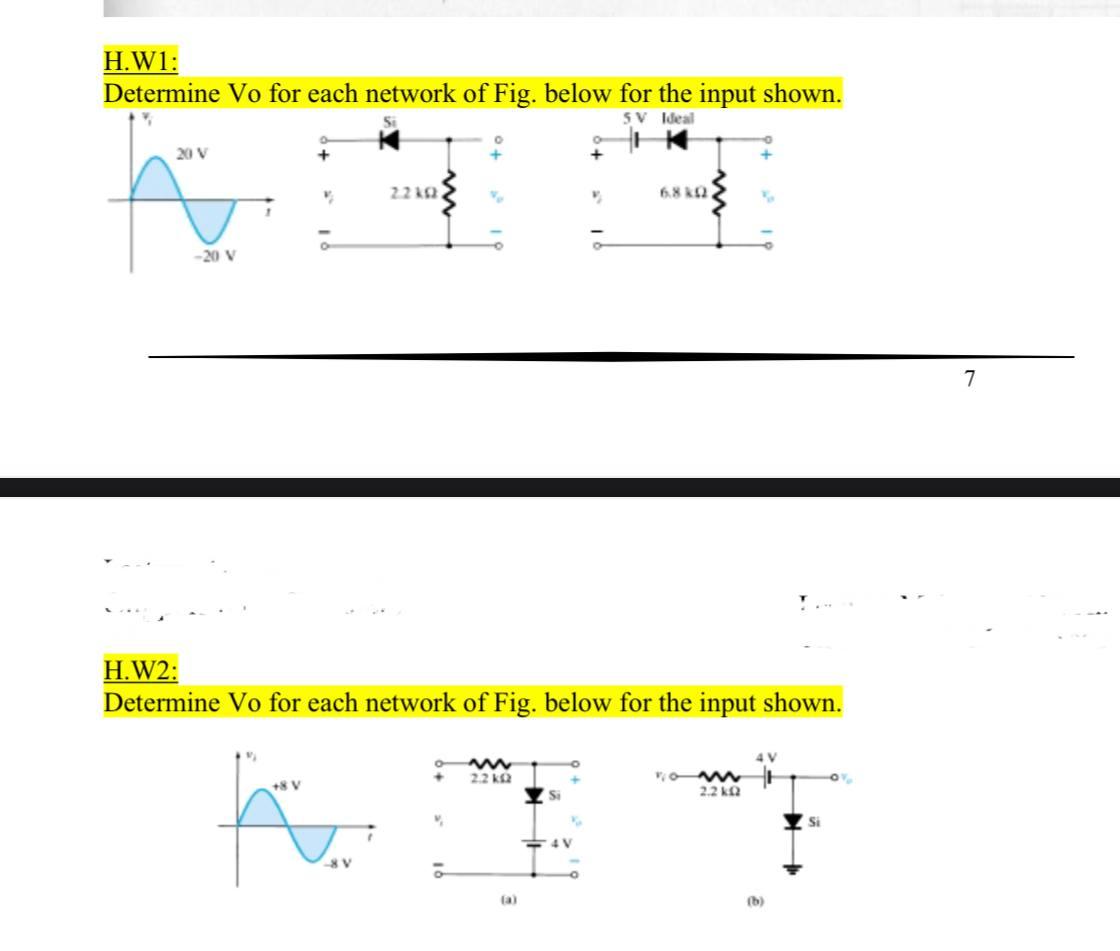 Solved H.W1: Determine Vo for each network of Fig. below for | Chegg.com