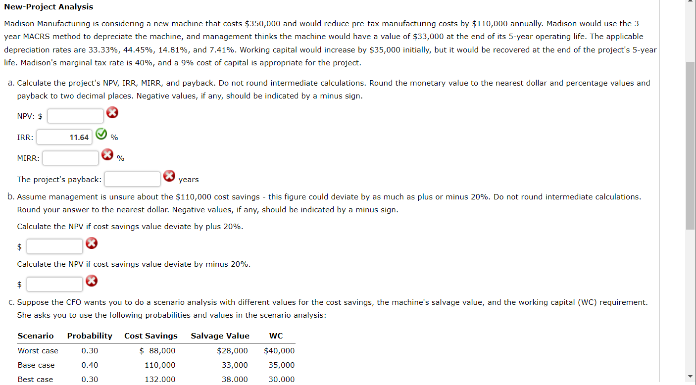 Solved New-Project Analysis Madison Manufacturing is | Chegg.com