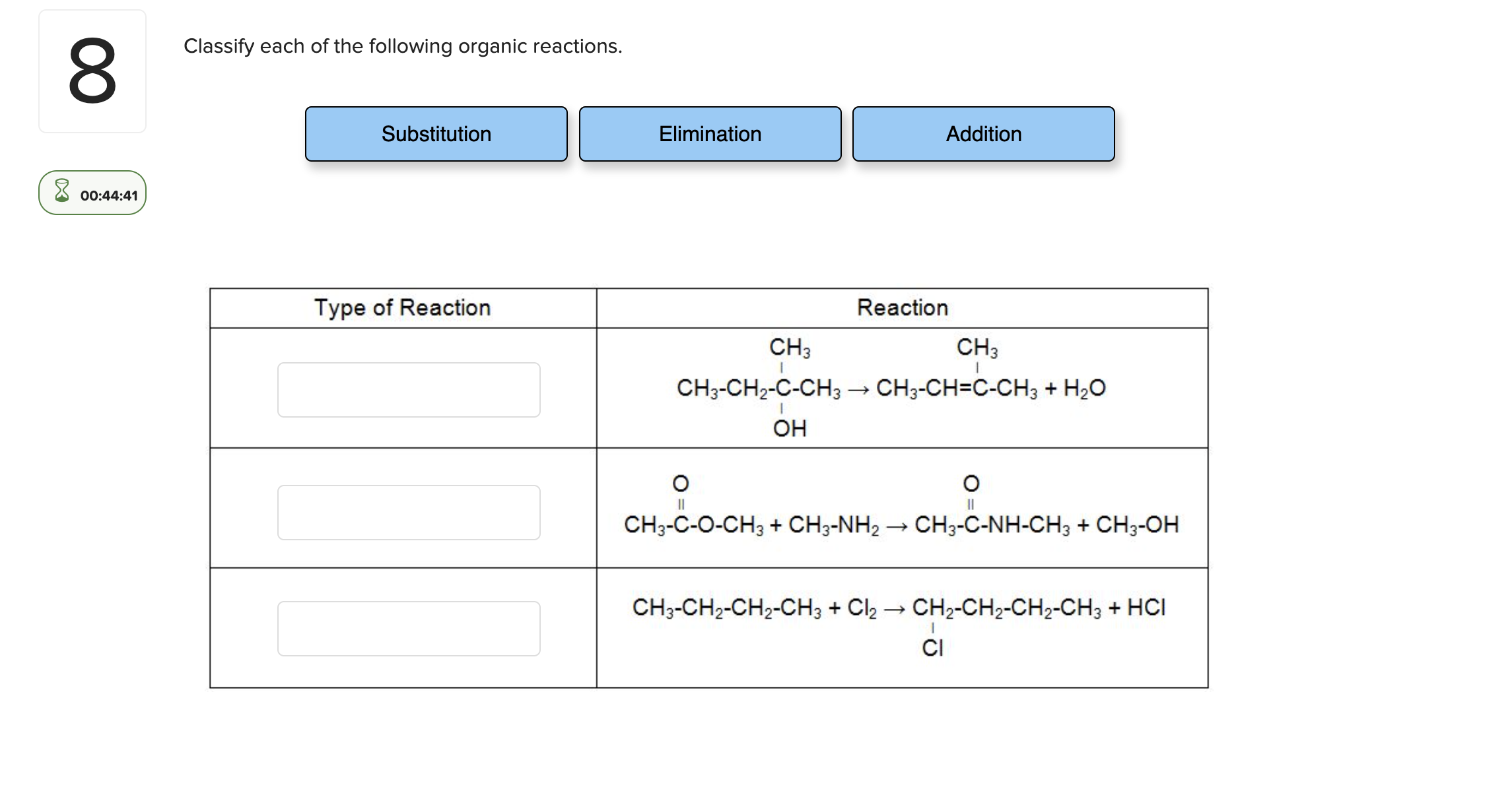 Solved Classify each of the following organic reactions. | Chegg.com